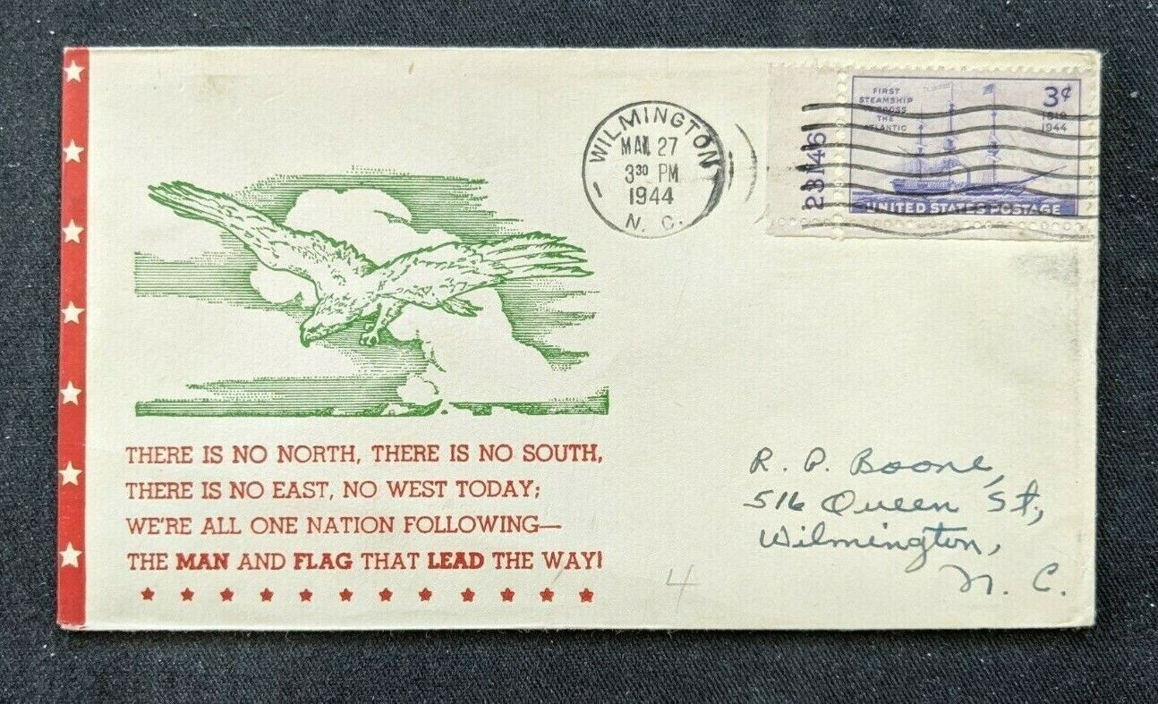 1944 One Nataion Poem Illustrated Patriotic Cover Wilmington North ...