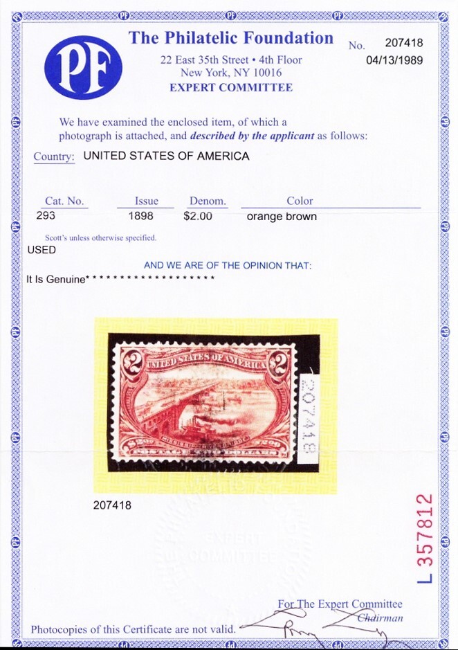 293, Used $2 VF With A Nice Light Cancel - With PFC Certificate ...