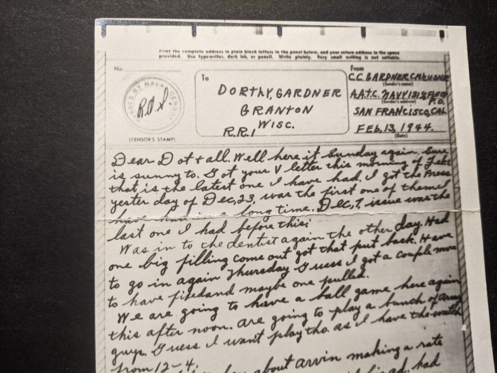 NAVY #131 Noumea, New Caledonia 1944 Censored WWII Naval Cover V-MAIL ...