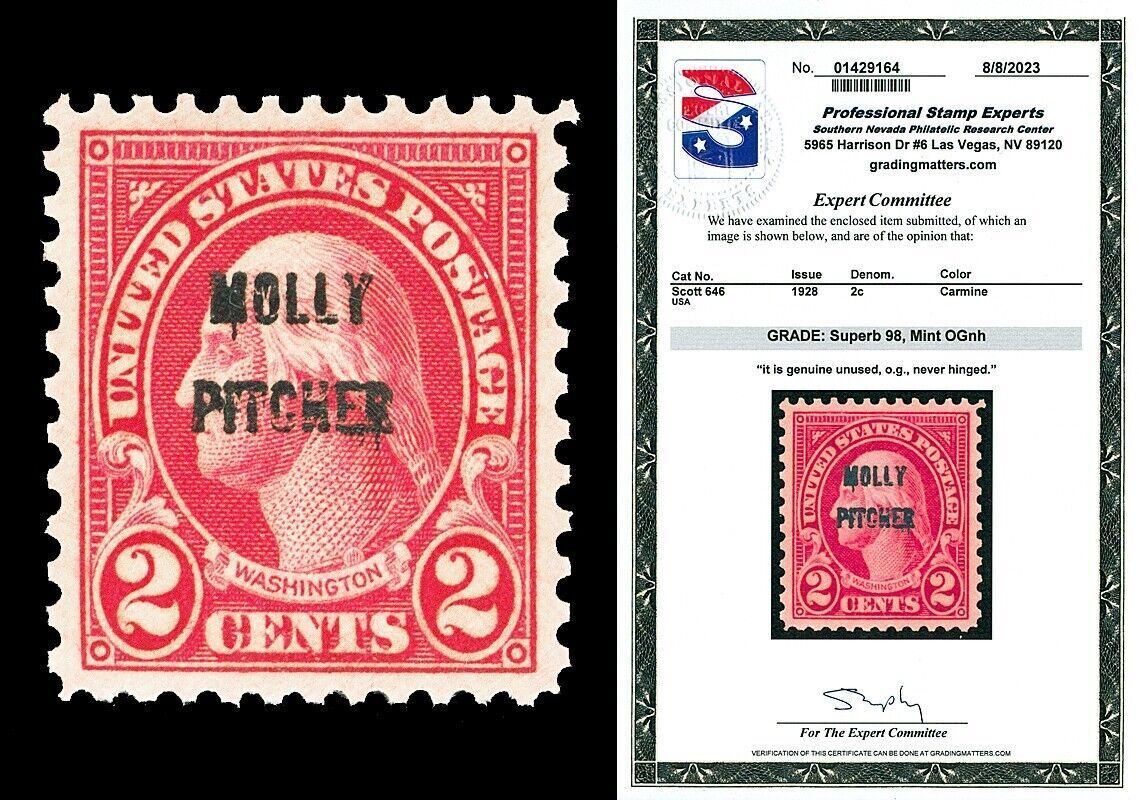 Scott 646 1928 2c Molly Pitcher Issue Mint Graded Superb 98 NH with PSE ...