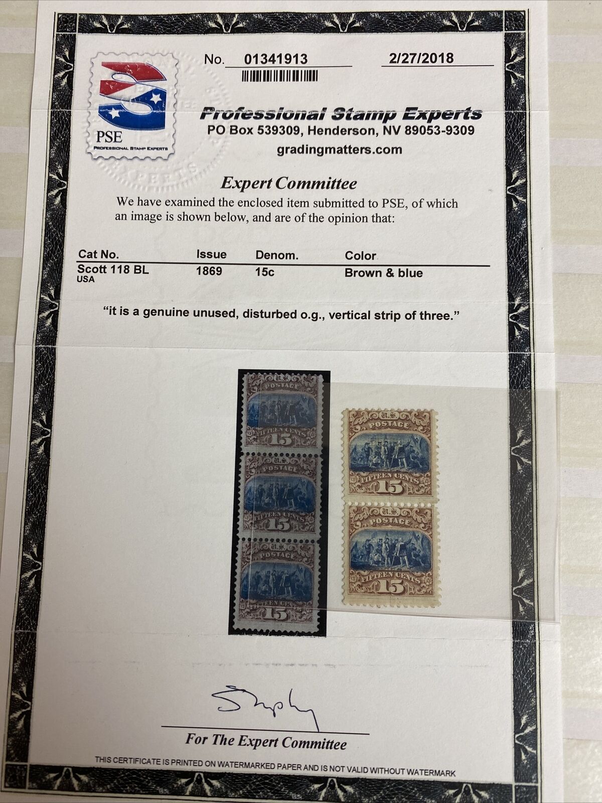 118 vertical pair of two unused disturbed Original Gum PSA certificate ...