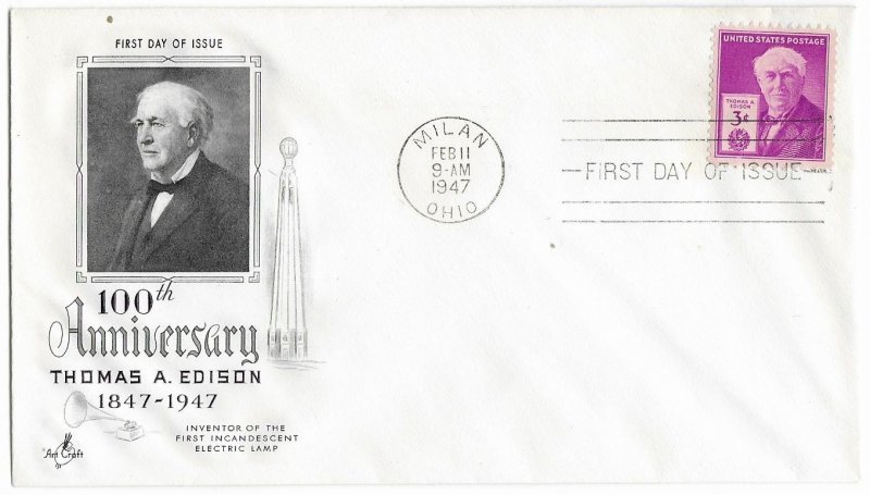 1947 FDC, #945, 3c Thomas A. Edison, 4 different cachets | United ...