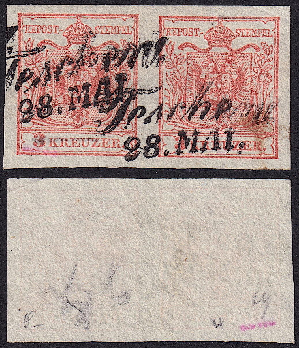 Austria - 1850 - Scott #3 - used pair - Type III - Teschen script pmk ...