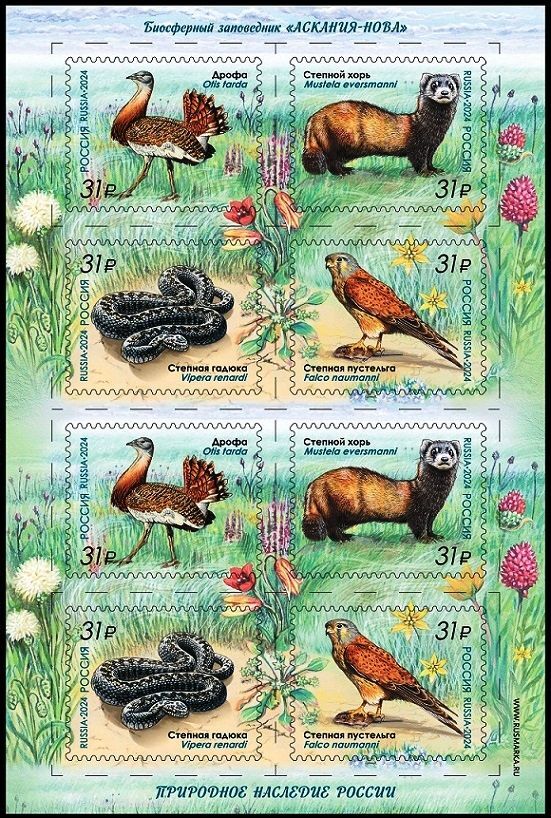 RUSSIA 2024-59 FAUNA Animals: Birds Snake Rodent. Askania Nova. MINI ...