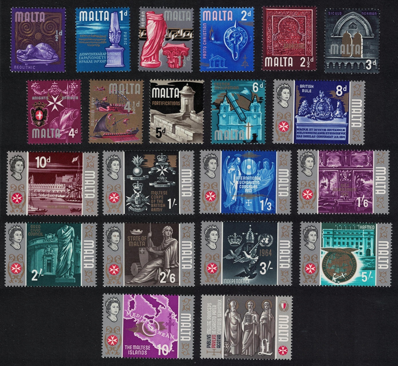 Malta Neolithic Punic Roman Eras History 21v 1965 MNH SG#330-348 ...