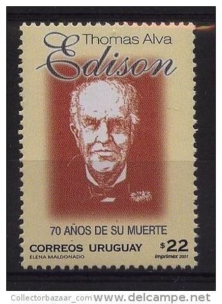 Thomas Alva Edison inventor light bulb electricity URUGUAY #1909 MNH ...