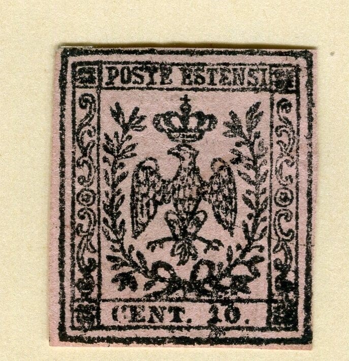 ITALY MODENA; 1852 Forged Coat of Arms Imperf 10c. issue , fine ...