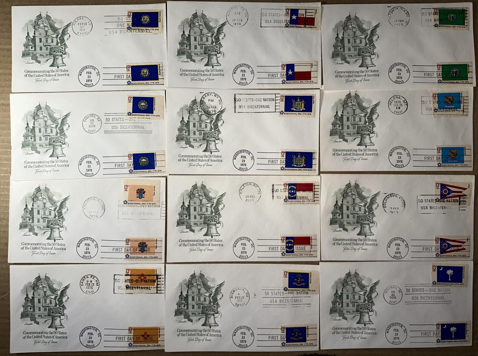 1976 Cmplt SET 50 State Flags With Dual Cancels on Each FDC & State ...