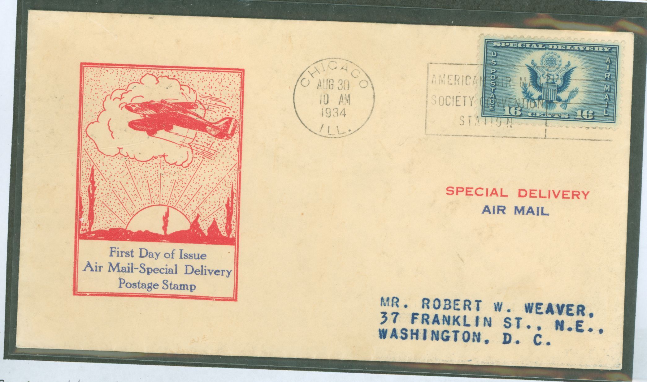 US CE1 1934 16c airmail/special delivery (great seal of the USA) single ...