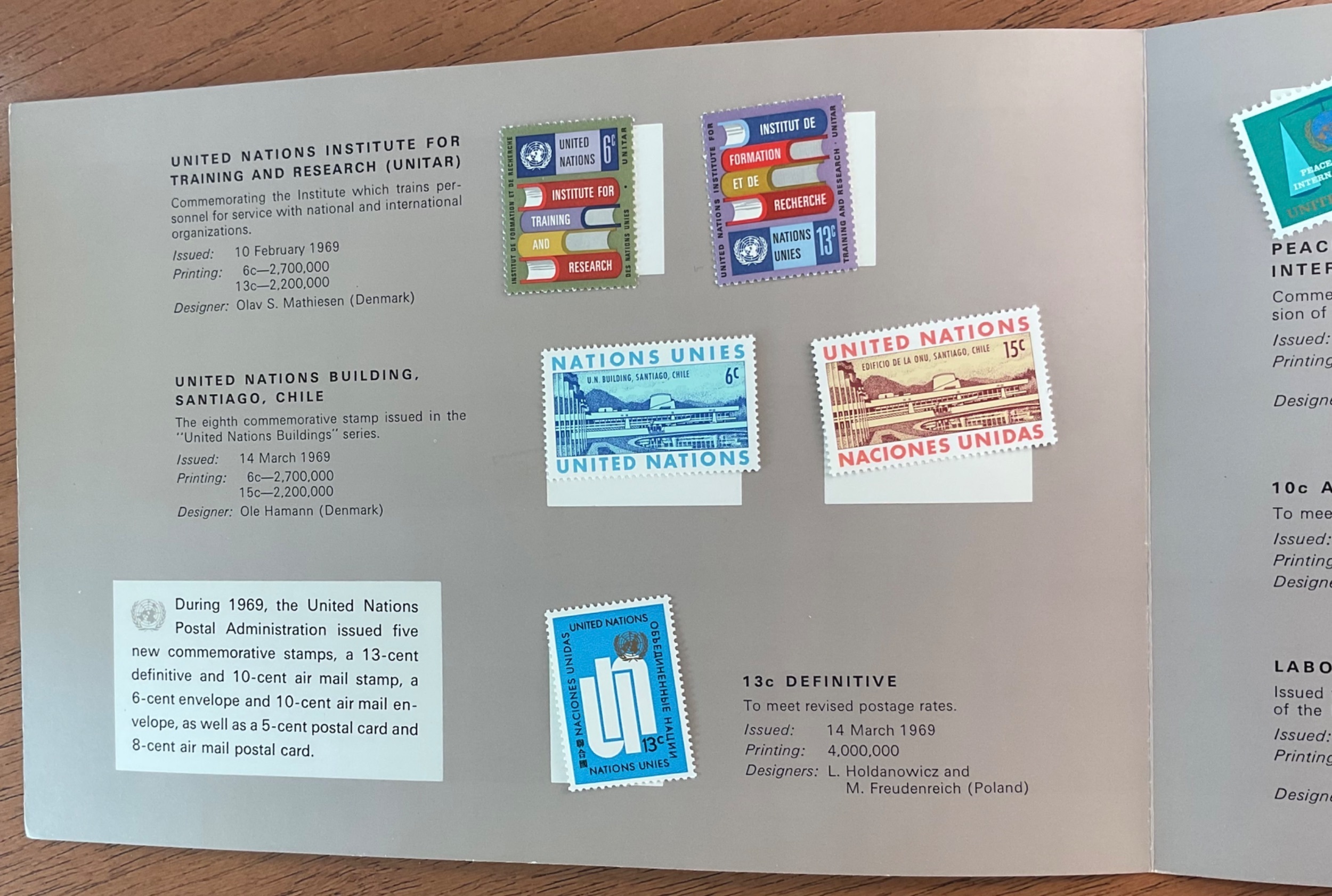 United Nations MNH #192-202 #C14 1969 Souvenir Folder 12 Stamps L23 ...