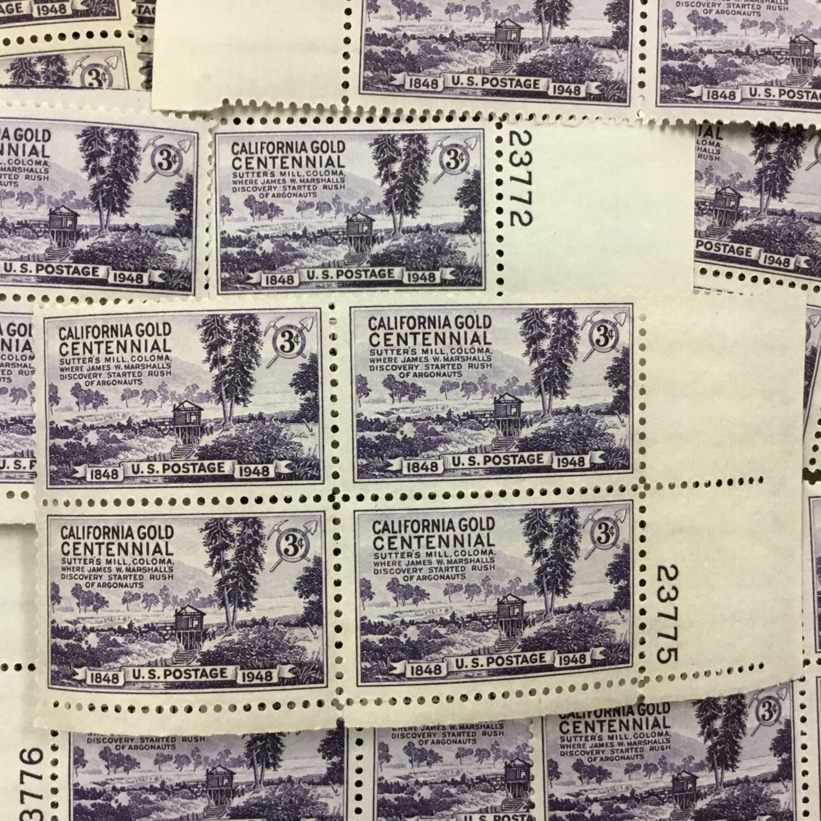 {BJ Stamps} 954 California Gold Rush. 3 cent 25 Plate blocks. Issued in ...