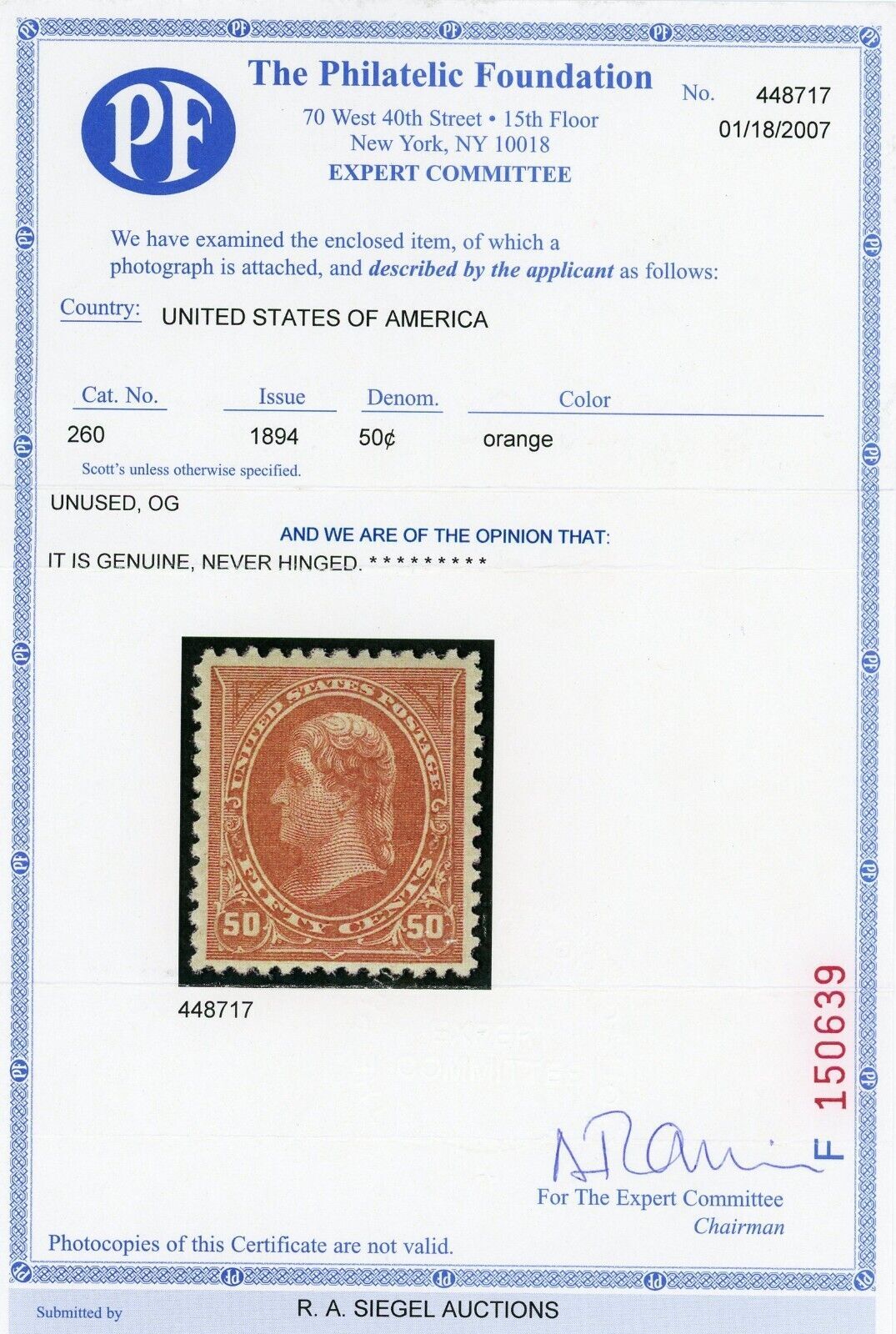Scott #260 Mint Never Hinged VF for This Issue OG Never Hinged W/PF ...