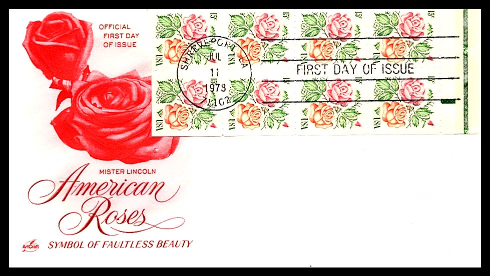 #1737a American Roses Booklet Pane of 8 Artcraft Cachet / HipStamp