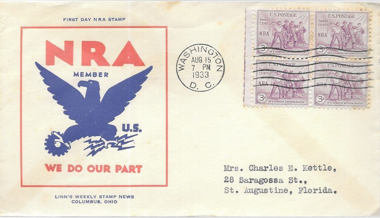 1933 FDC, #732, 3c National Recovery Act, Linn's Weekly Stamp News ...