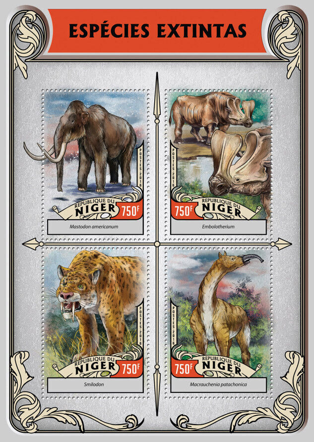 Prehistoric Wild Animals Stamps Niger 2016 MNH Extinct Species Smilodon 4v M/S | Africa - Niger ...