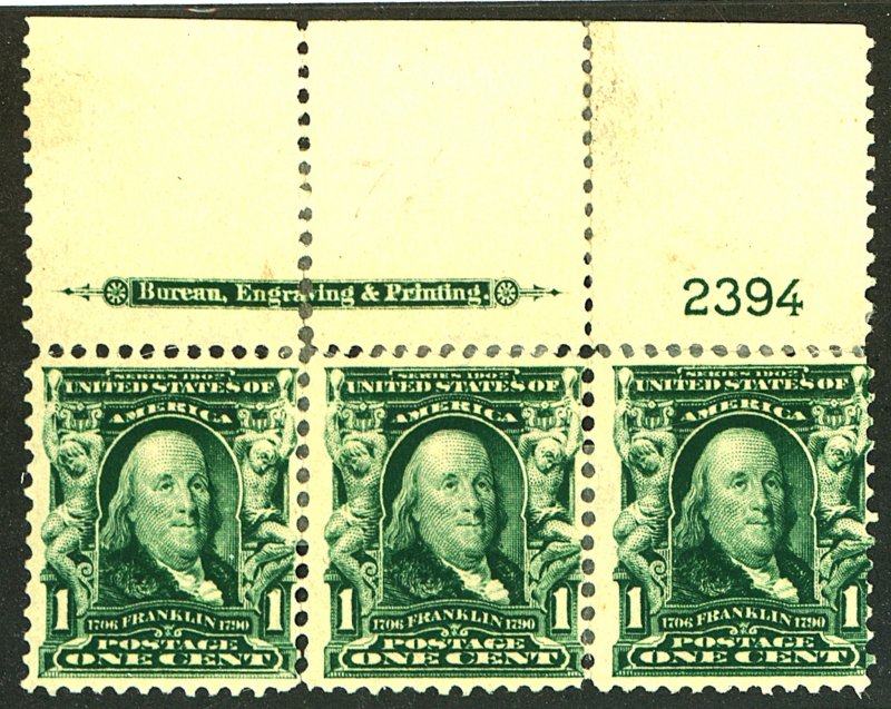U.S. #300 Mint PL# Strip of 3 OG HR | United States, General Issue ...