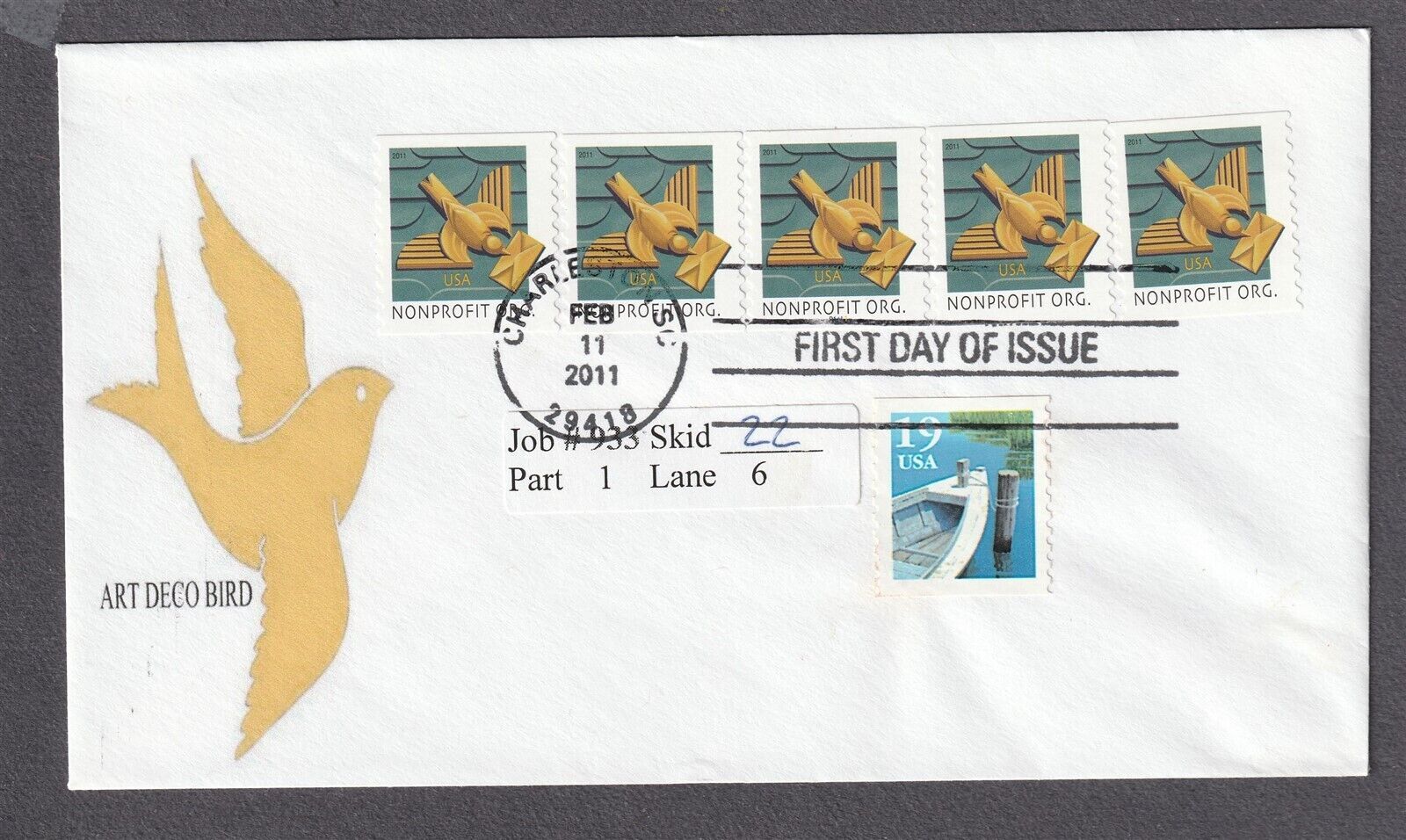 FDC PNC 5c Art Deco Bird P1111 US 4495 w/Label from Core of 3000 Stamp ...