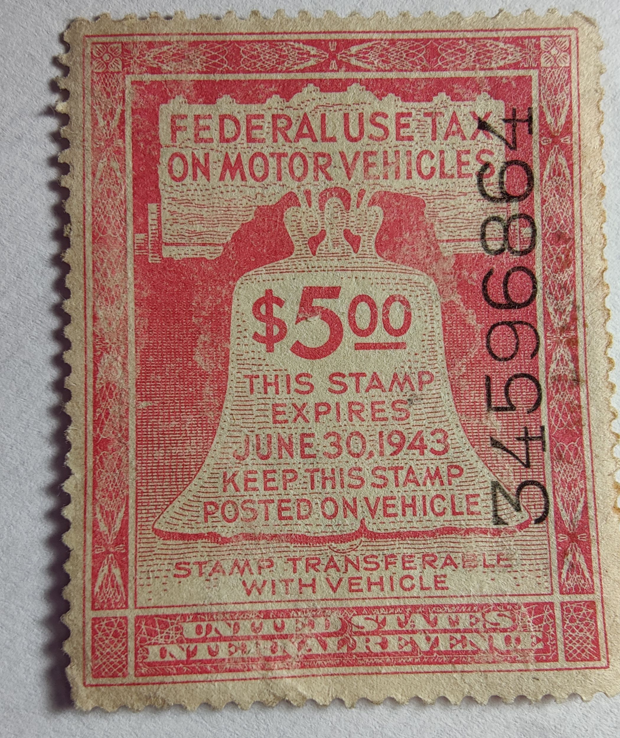 Scott #Rv6 Used Stamp Issued Motor Vehicle Revenue Stamp | United ...