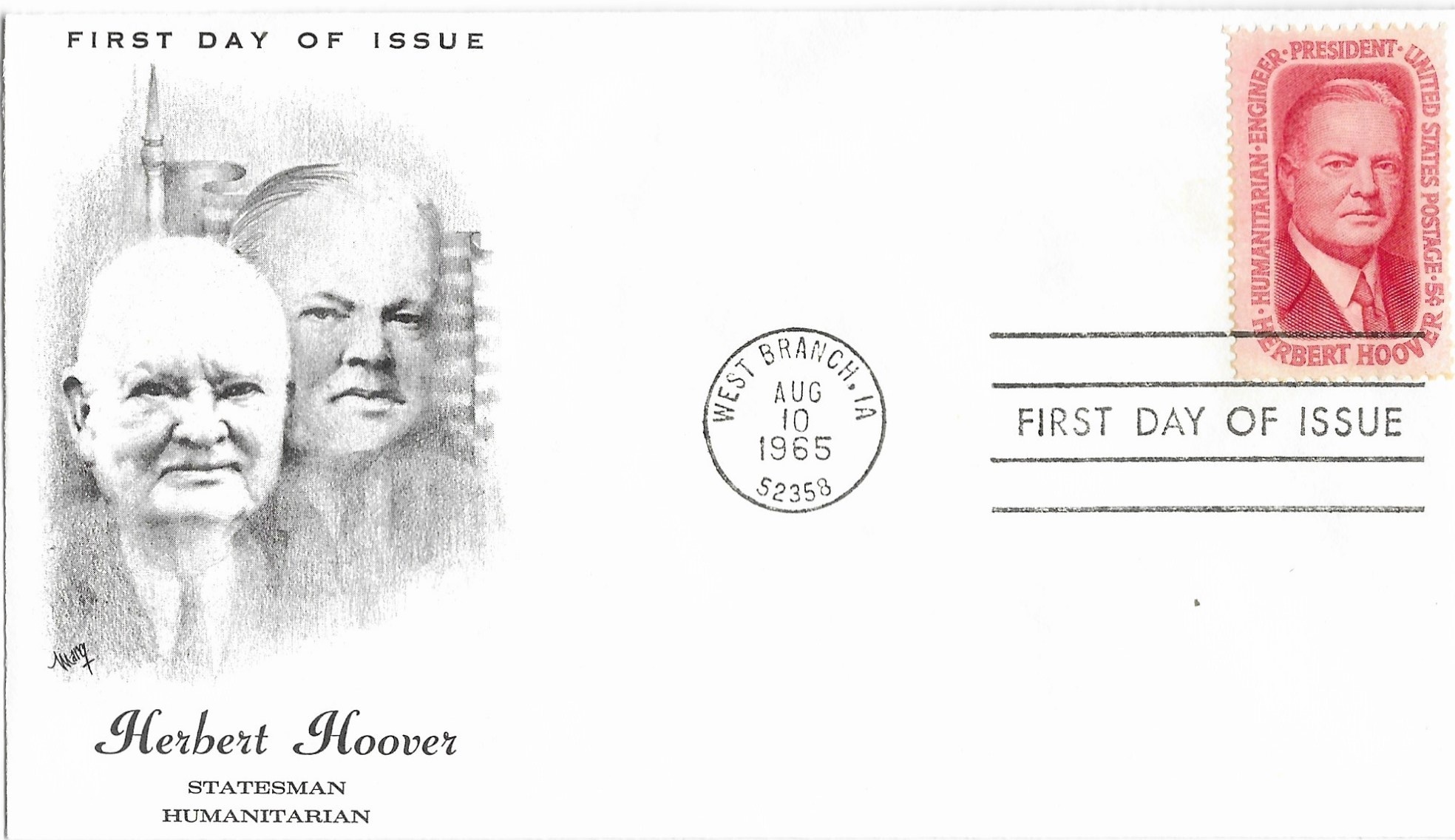 1965 FDC, #1269, 5c Herbert Hoover, Marg | United States, General Issue ...