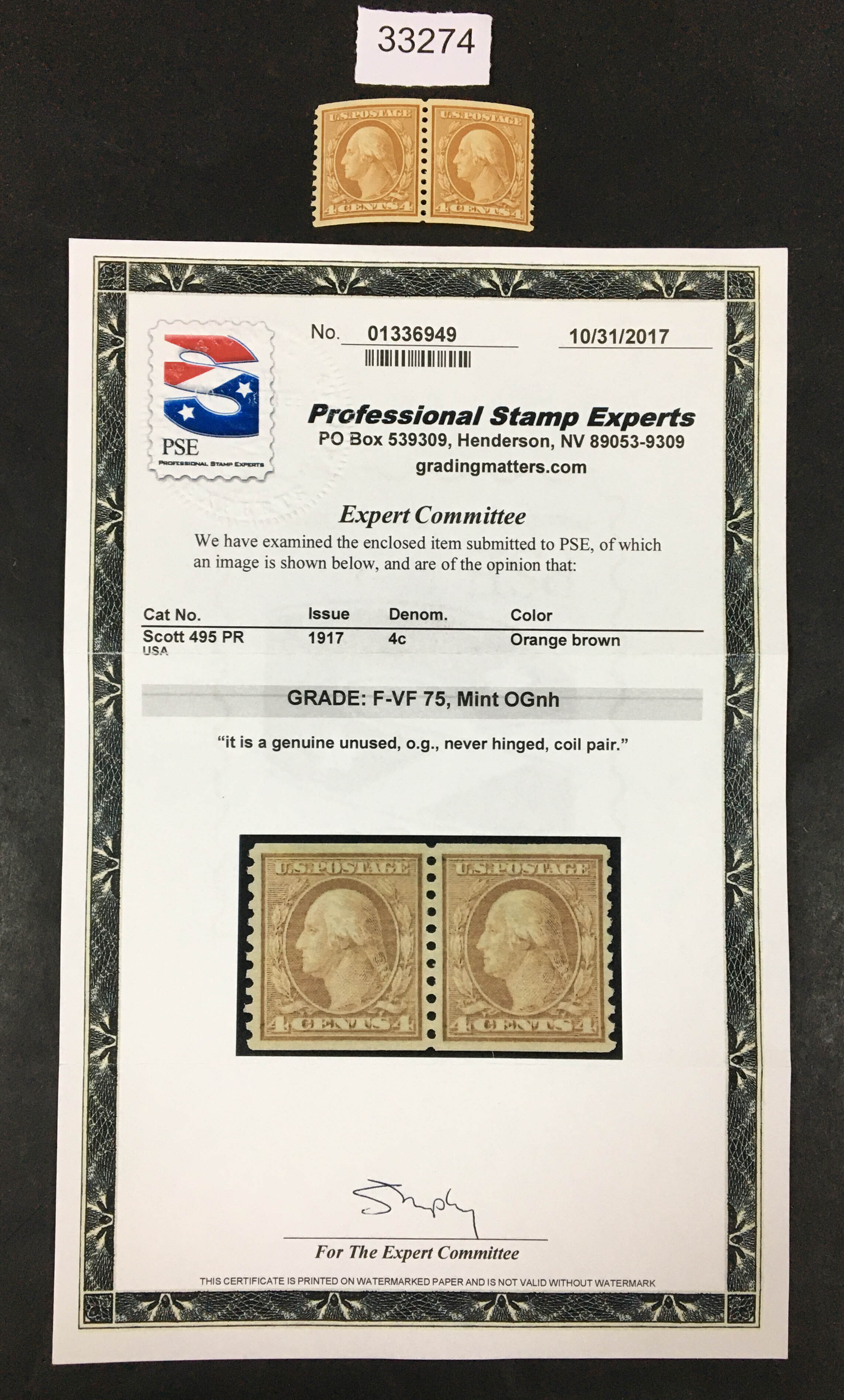 US Stamps # 495 Pair Mint OG NH **Pse Cert** LOT #33274 | United States ...