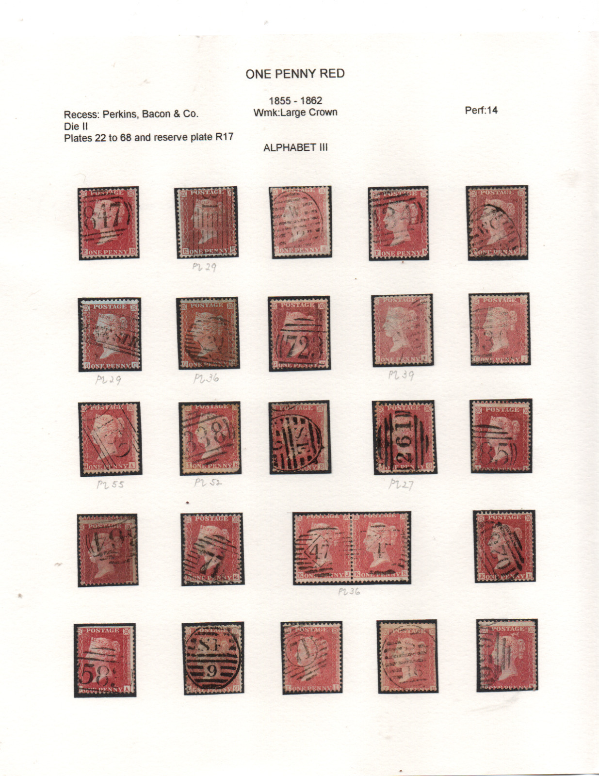GB QV 1855-62 1d red Plated fine used collection LC P14 -unchecked by ...