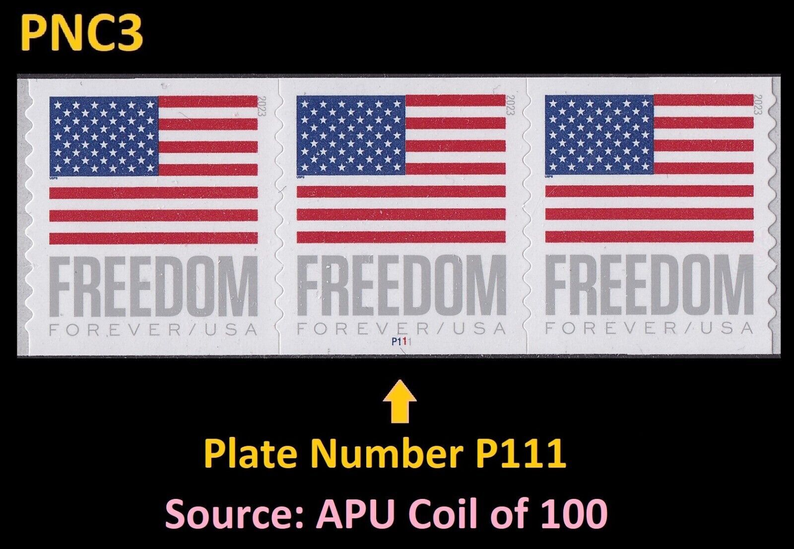US 5788 Flag Freedom forever PNC3 APU P111 (from coil of 100) MNH 2023 ...