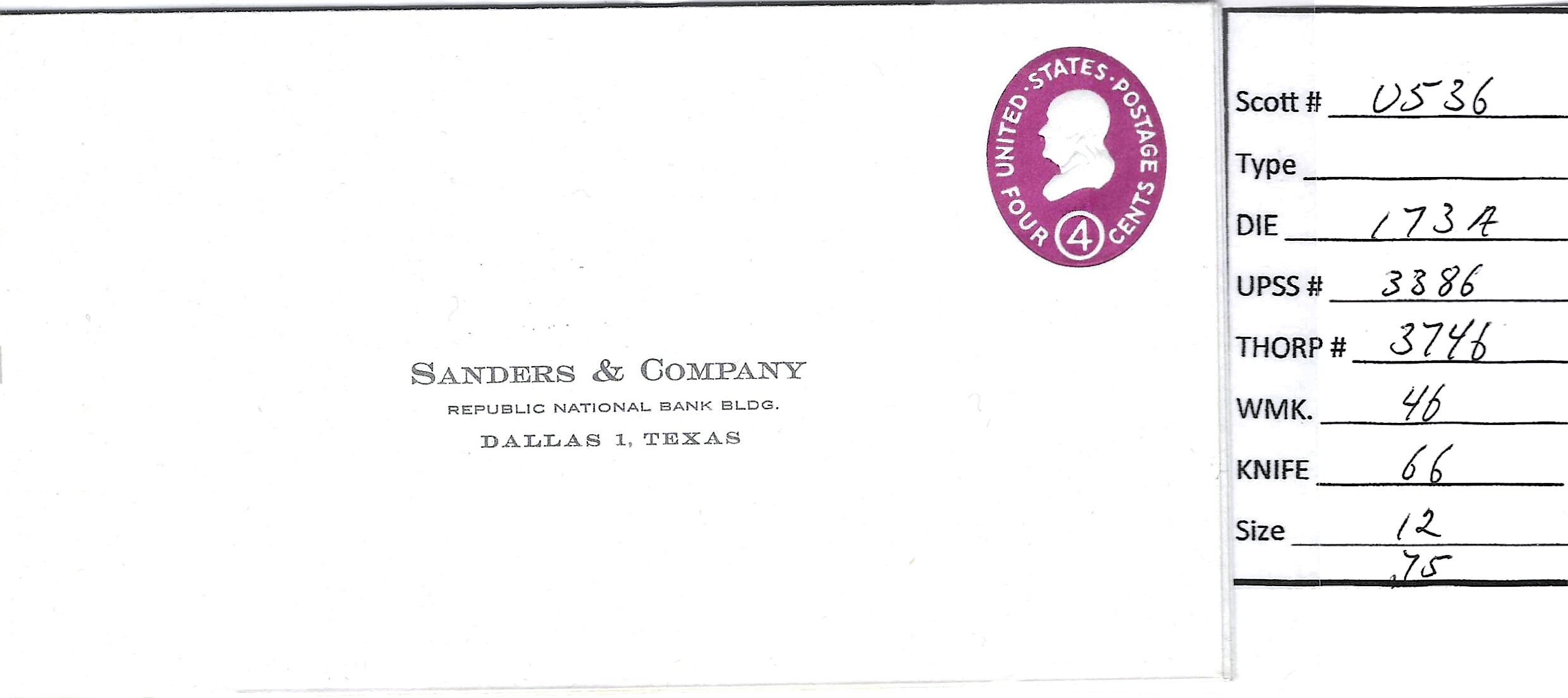 Scott# U536 Die 173 UPSS#3386 1 US envelope. | United States, Postal ...