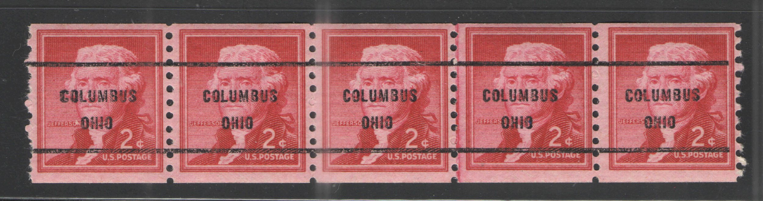 US 1954 Sc# 1055 MNH VG/F Coil strip of 5 Joint line pr Columbus Ohio ...