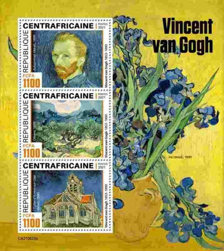 Central Africa - 2021 Dutch Artist Vincent van Gogh - 3 Stamp Sheet ...