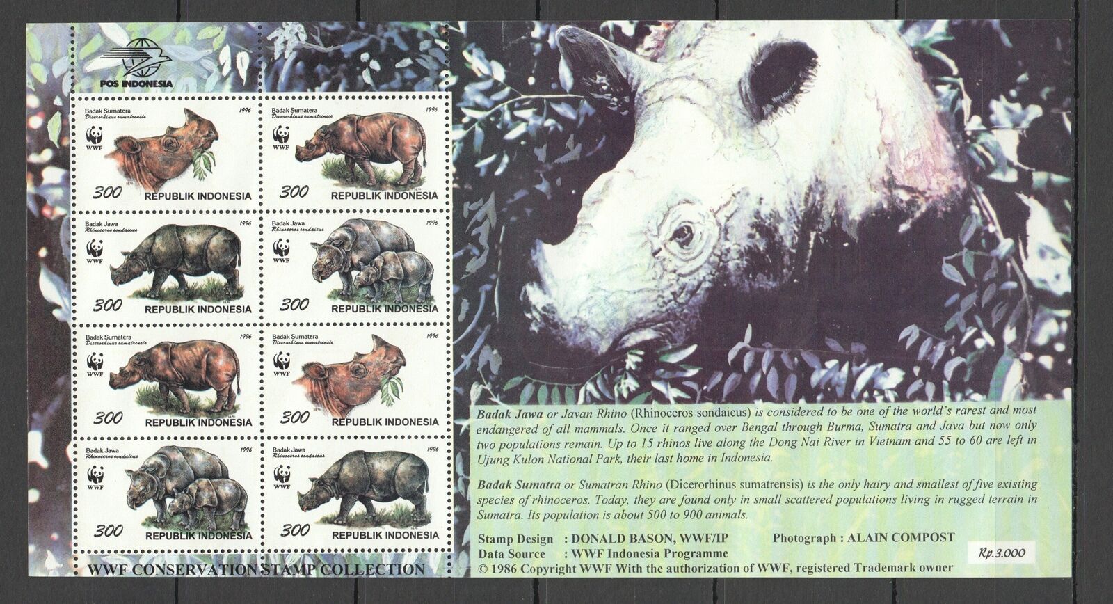 O0187 1997 Indonesia Wwf Fauna Wild Animals Badak #1648-51 Mnh ...