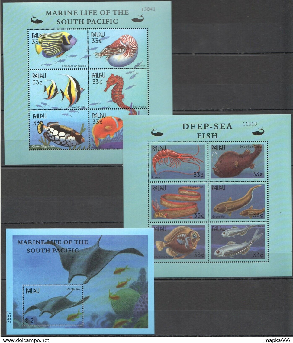 Palau Fish & Marine Life Of The South Pacific 1Bl+2Kb ** Stamps Pk098 ...