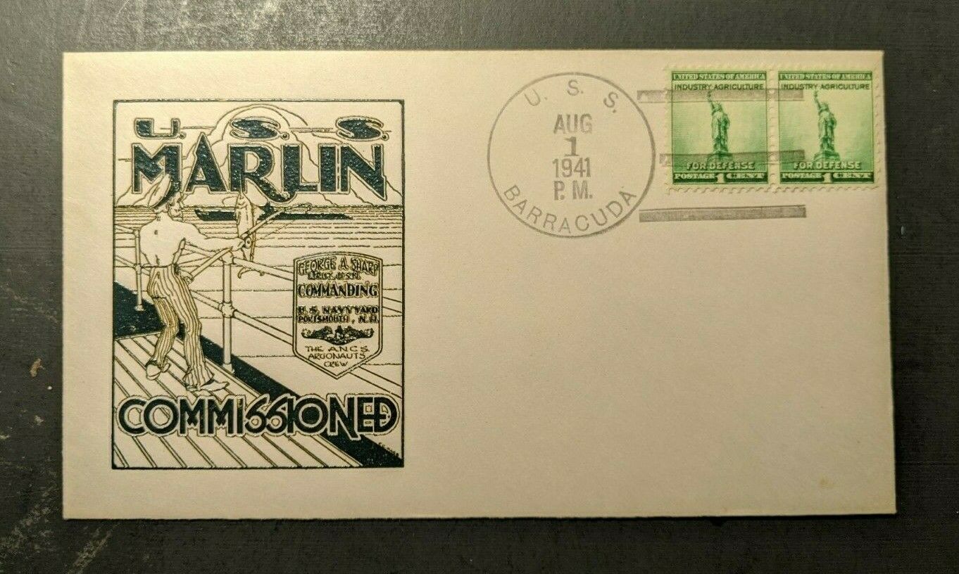 1941 USS Marlin Commissioned Submarine Navy Cover USS Barracuda Cancel ...