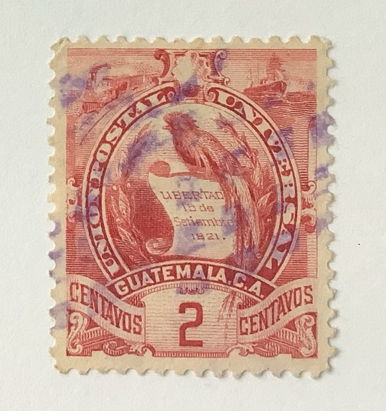 Guatemala 1900-1902 Scott 100 used - 2c, Quetzal , Coat of Arms ...