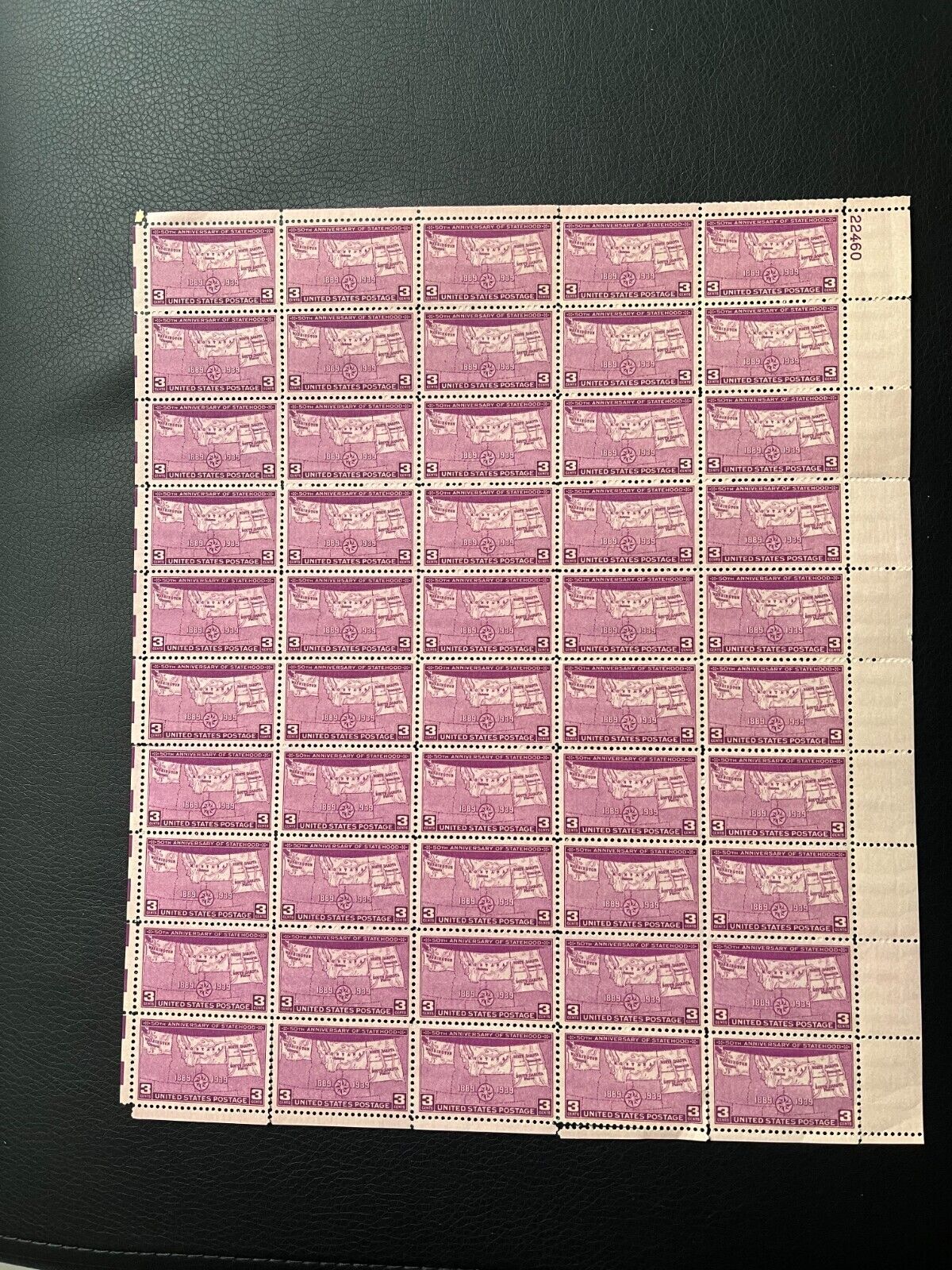 SCOTT#858, 3C STAMP FOUR STATES-STATEHOOD SHEET OF 50 MNH, 5 stamp ...