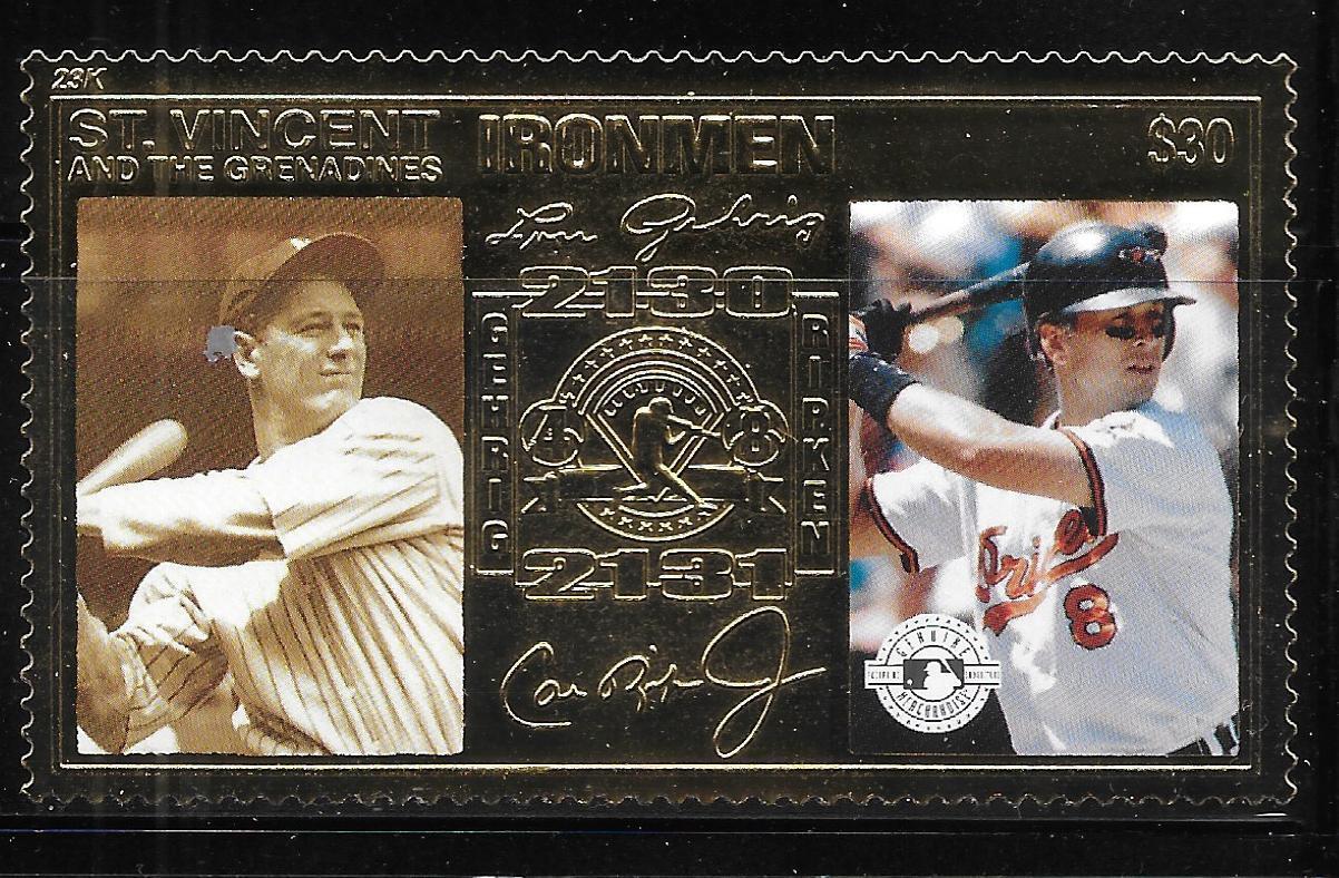 St. Vincent 2269 Gold Baseball Lou Gehrig, Cal Ripken jr. MNH ...