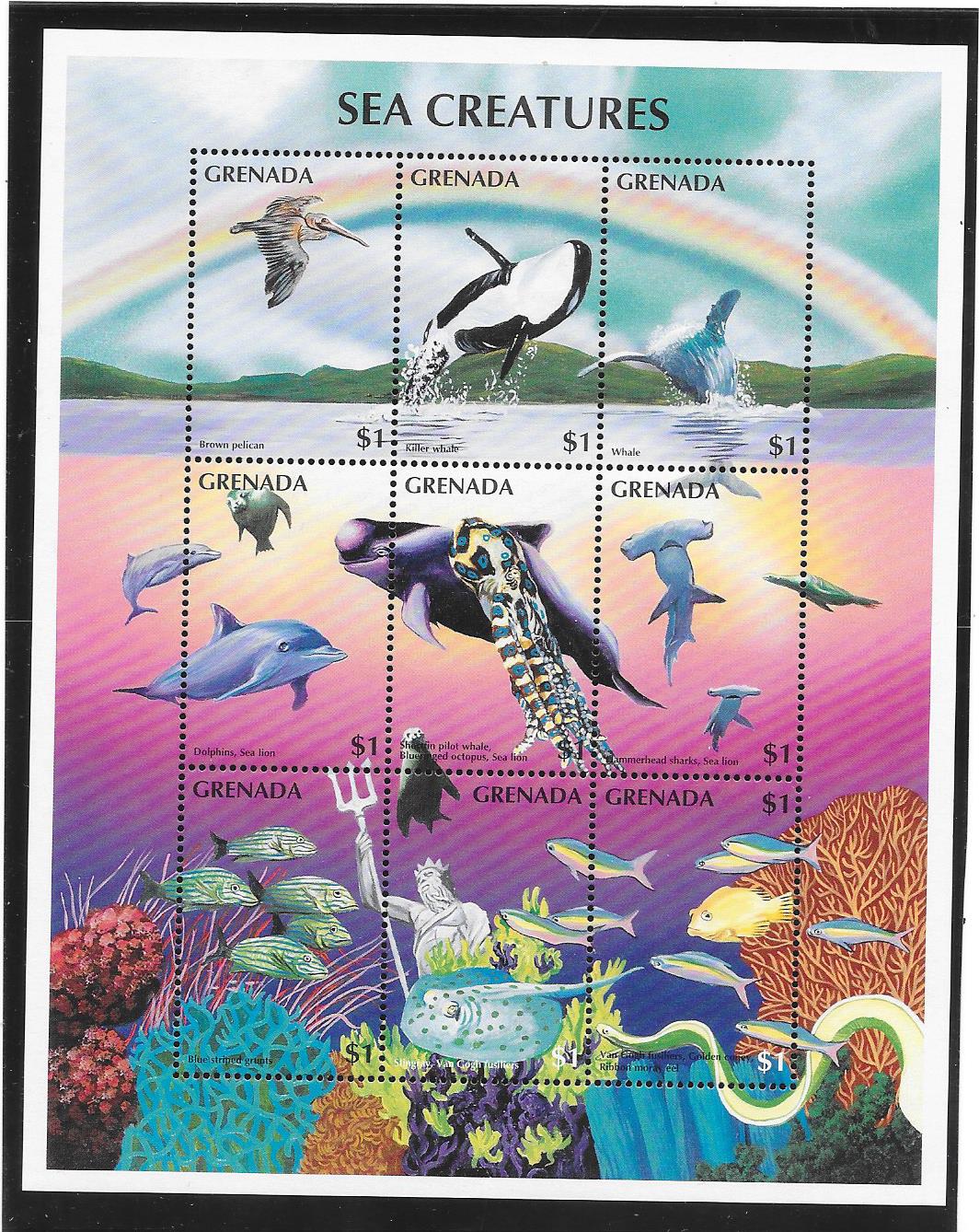 Fish - Grenada #2588-Sea Creatures MNH | Caribbean - Grenada, General ...