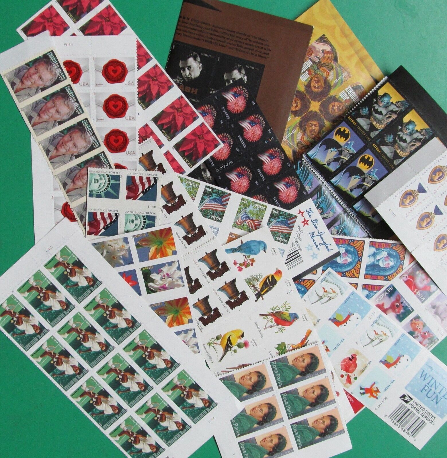 Assorted Mixed Designs Partial Panes & Pieces US Forever Stamps USA 63 ...