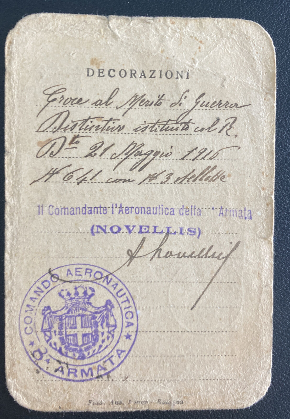 1916 Italy Aeronautic Commando Acknowledgment receipt Card Cover ...