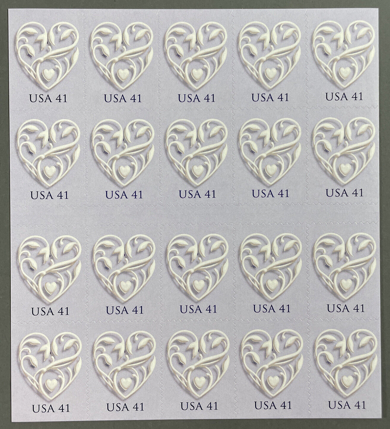 Scott 4151 WEDDING HEARTS Pane of 20 US 41¢ Stamps MNH 2007 | United ...