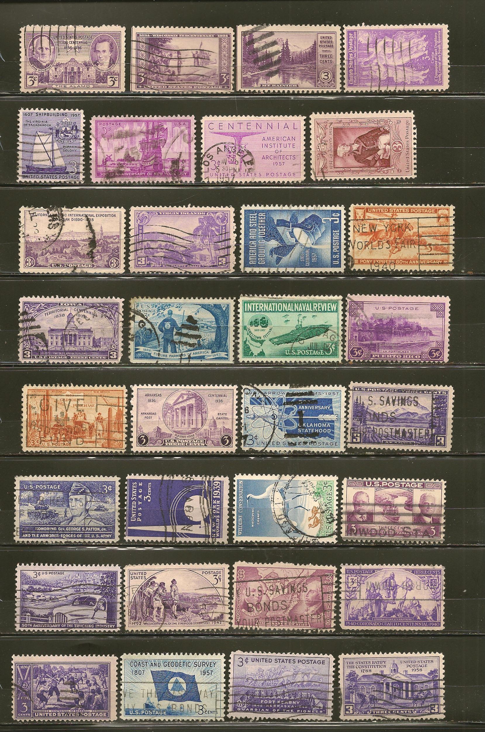 USA Collection of 32 Different Pre 1958 3C Used Off Paper Commemorative ...