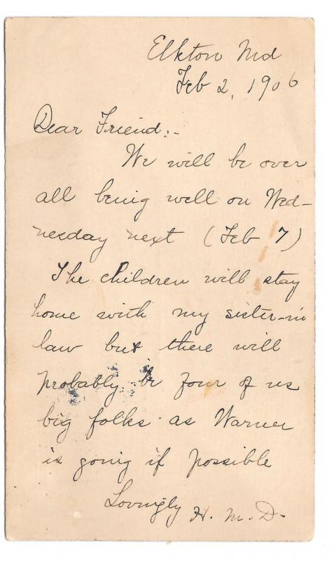 UX18 Elk Mills MD Doane Cancel Type 2/1 1906 Maryland Postmark on ...