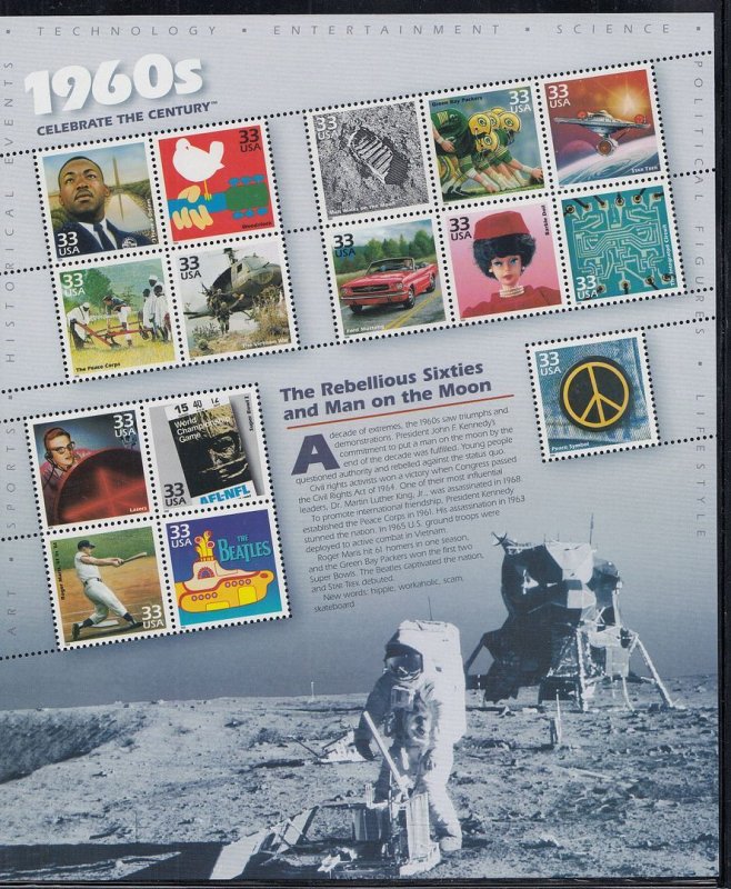 Scott 3188 MNH Pane - Celebrate the Century. 1960's | United States ...