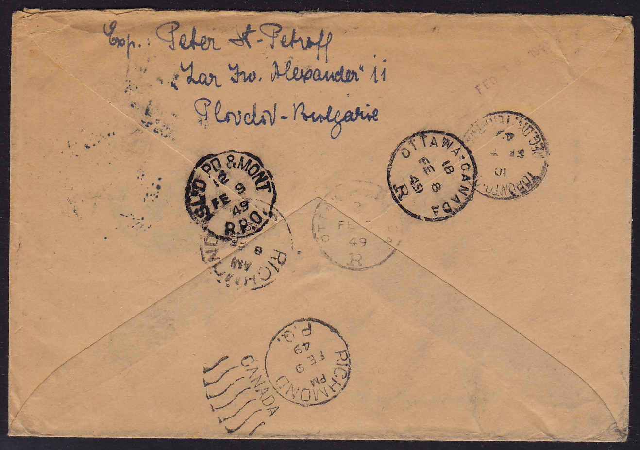 Bulgaria - 1948 - Scott #C56 - used on registered over to Canada ...