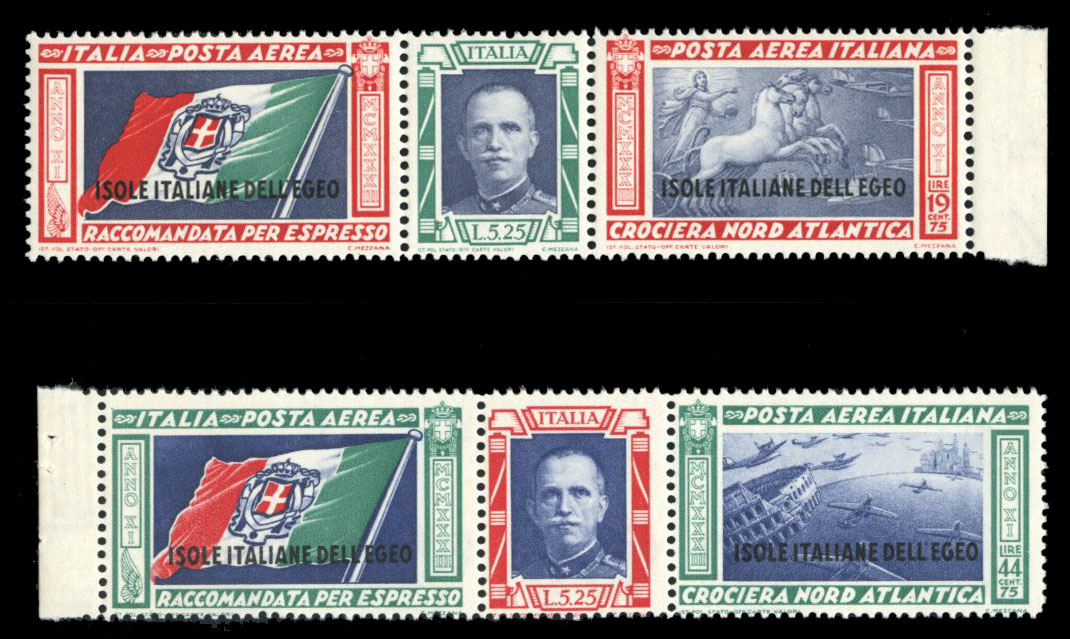 Italian Colonies, Aegean Islands #C26-27 Cat$340, 1933 Balbo Triptychs ...