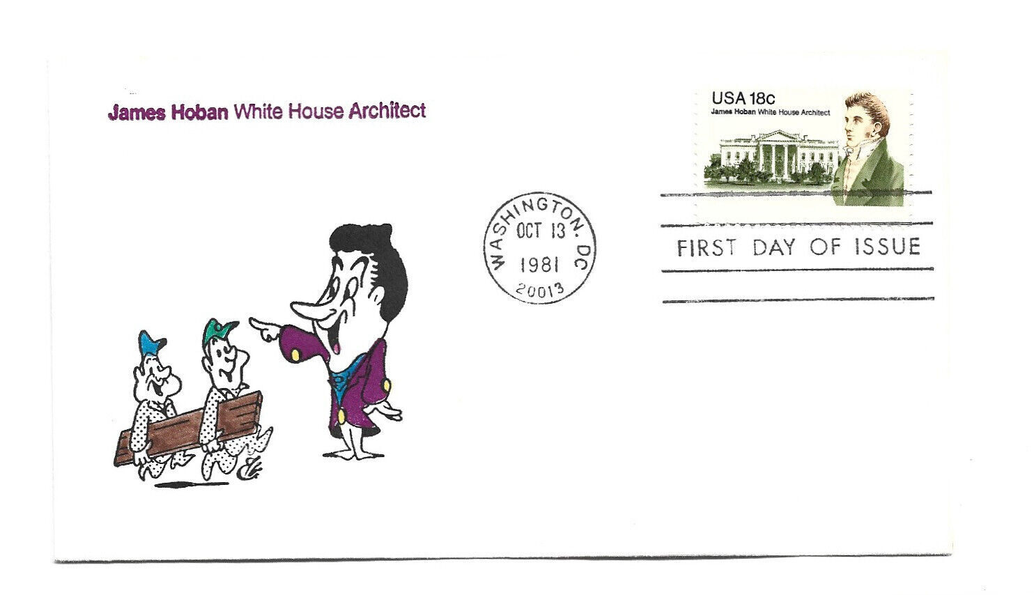 1935 18c James Hoban Animated by Ellis FDC | United States, Stamp ...