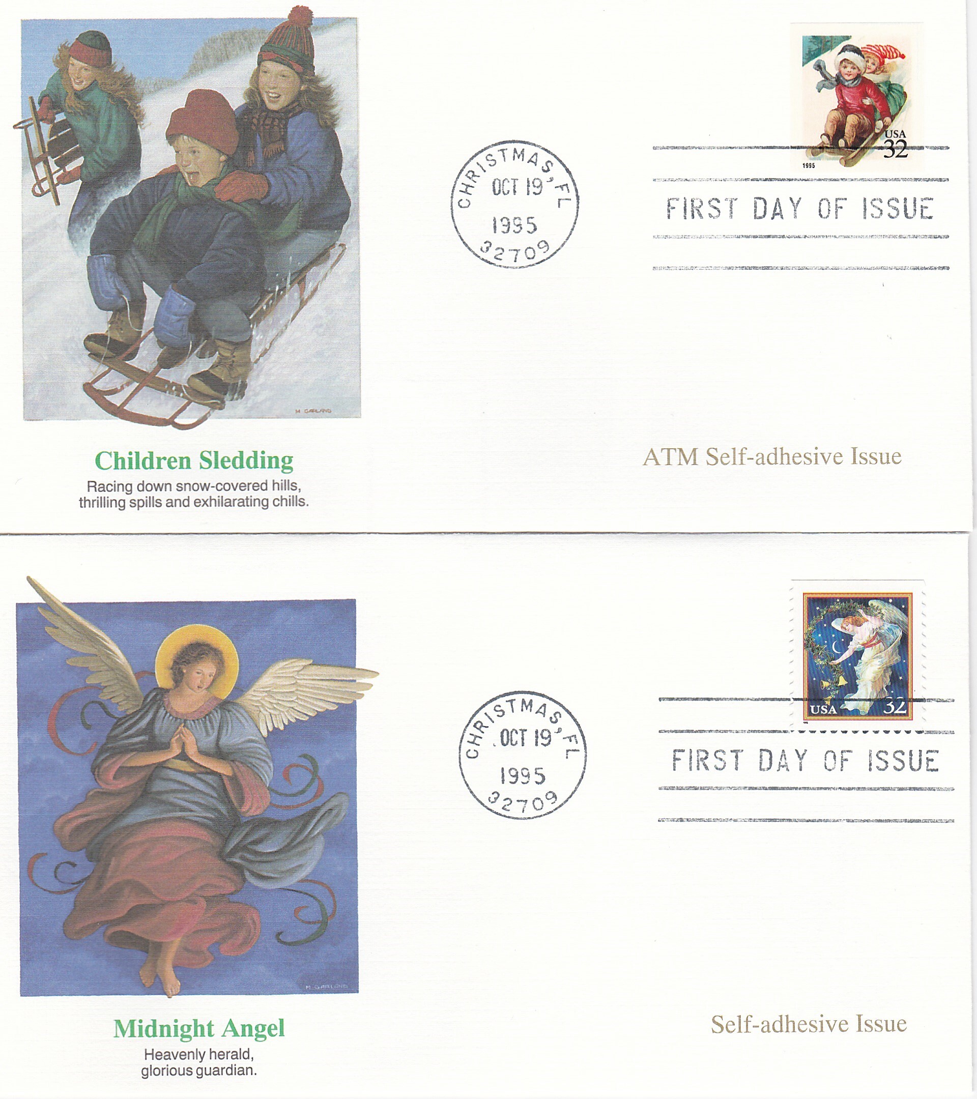 United States # 3012-3013, Christmas - Sledding Angel Fleetwood First ...
