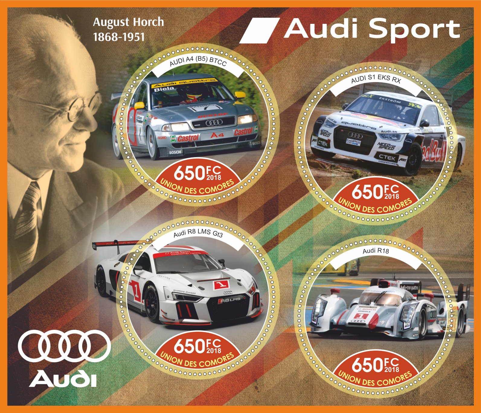 Stamps. Cars. Audi sport 2018 1+1 sheets perforated | Africa - Comoro ...
