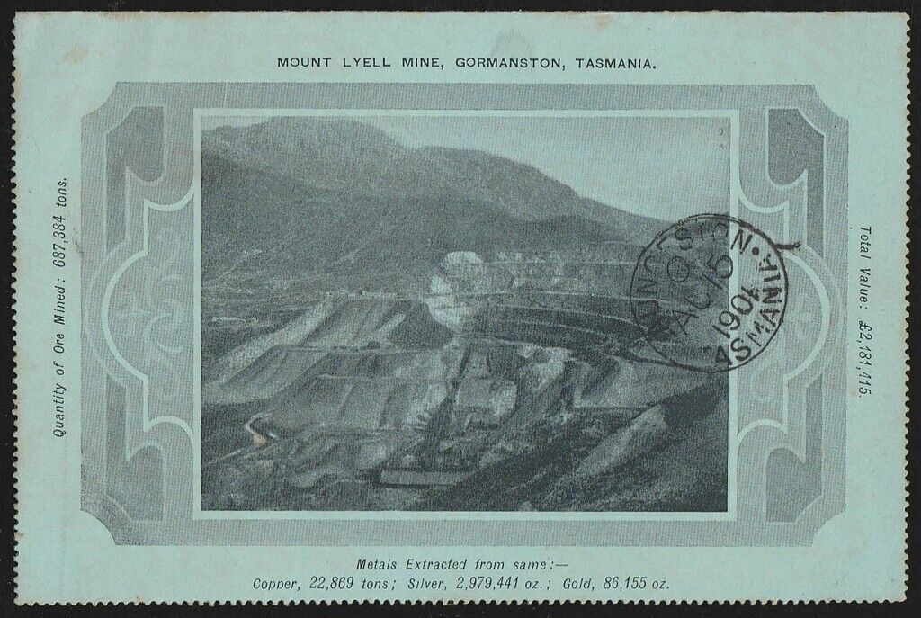 TASMANIA Lettercard 1901 Pictorial 2d Mining scene Mount Lyell Mine ...