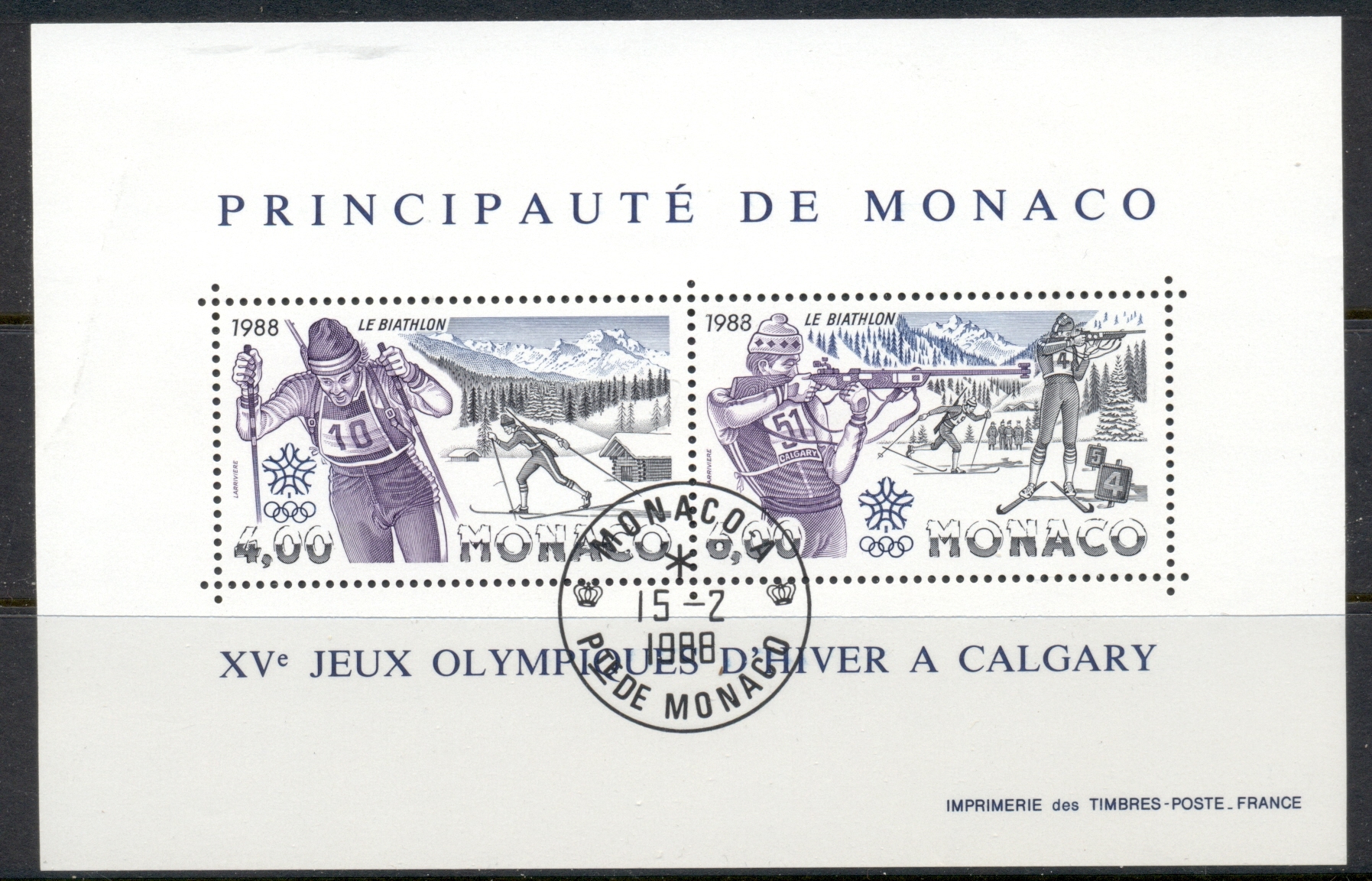 Monaco 1988 Winter Olympics Calgary MS CTO | Europe - Monaco, Stamp ...