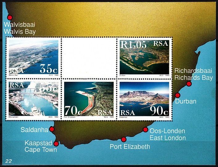 SOUTH AFRICA 1993 Marine Transport, Views, Map: Ports of RSA. Souvenir ...